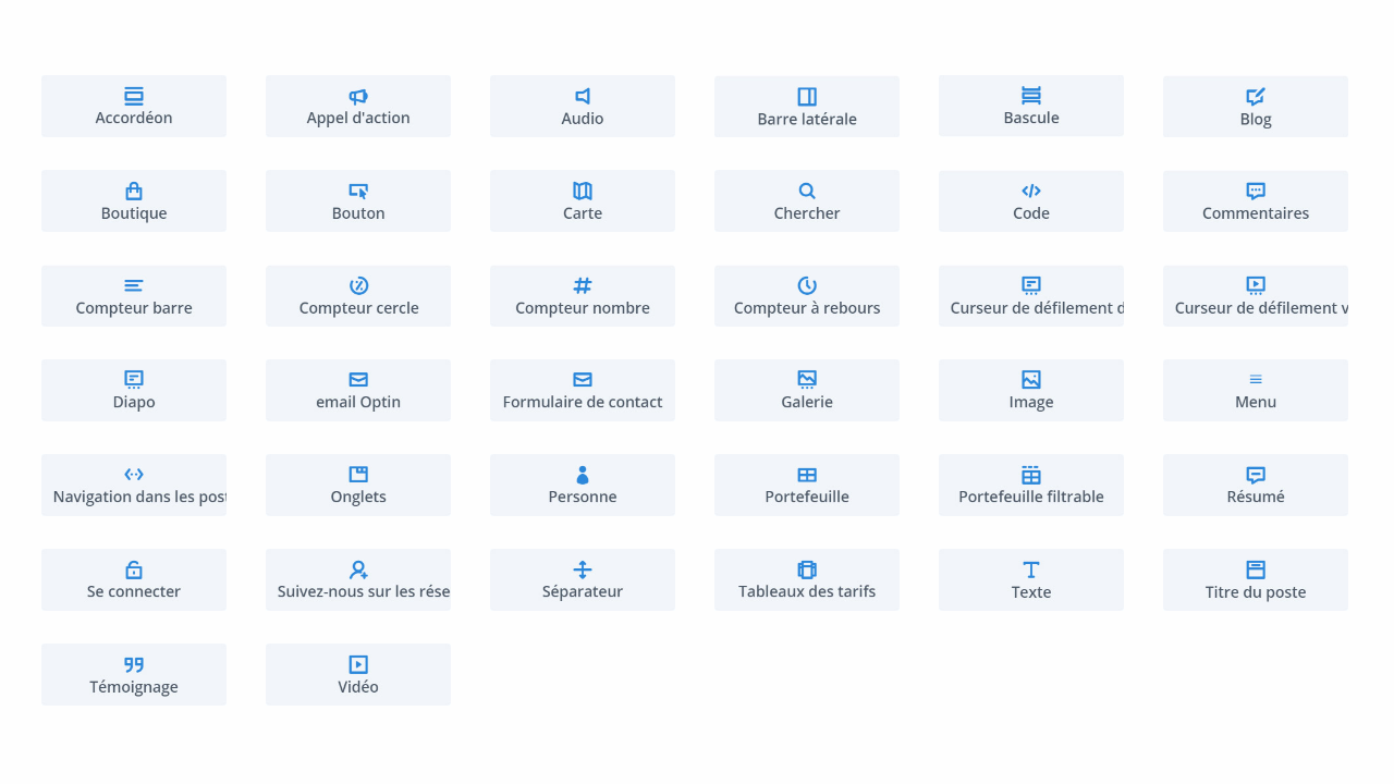 Liste des modules de Divi